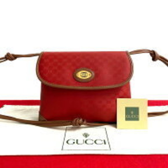 Gucci | Bags | Gucci Micro Gg Leather Shoulder Bag Pochette Red Brown ...